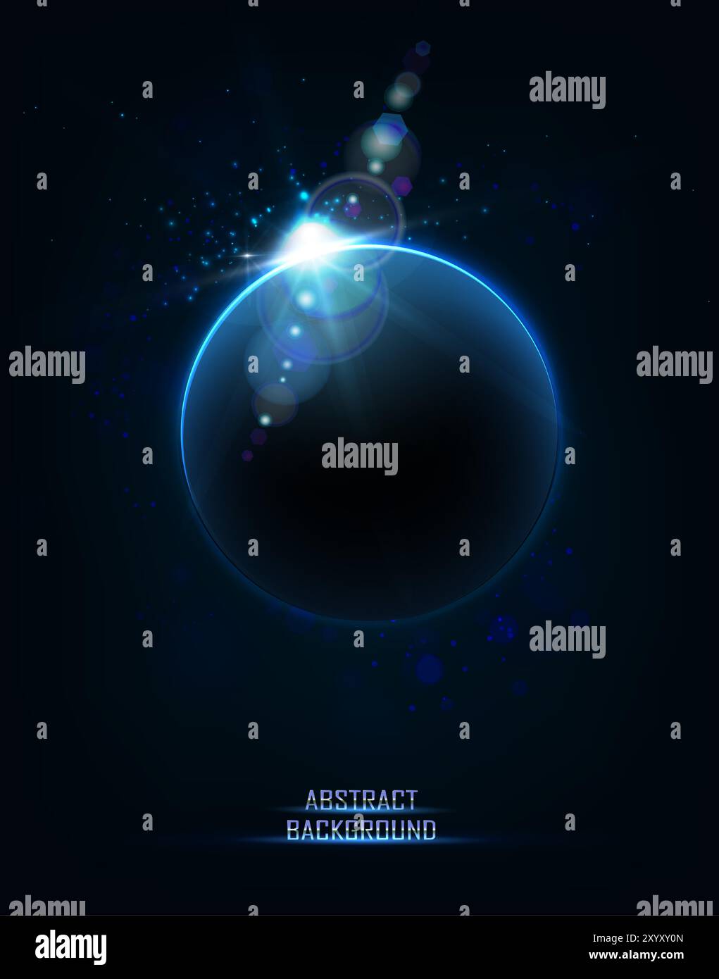 Solar eclipse with sun beams on dark background with space dust and sun ...