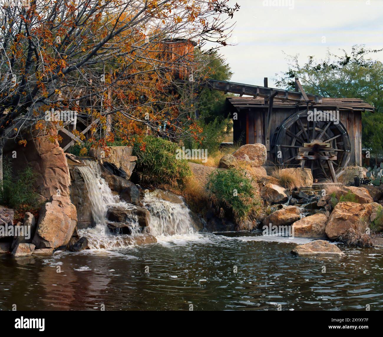 Old mill pond on film with cascade in background Stock Photo - Alamy