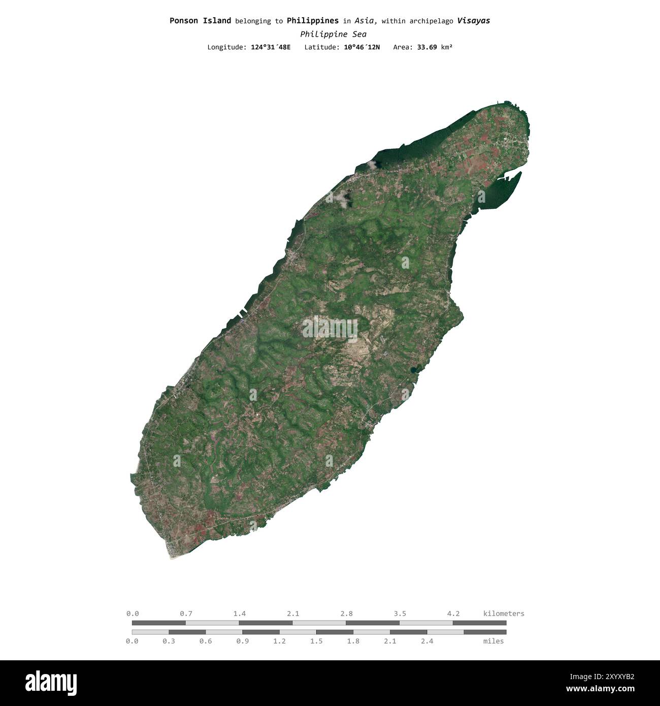 Ponson Island in the Philippine Sea, belonging to Philippines, isolated ...