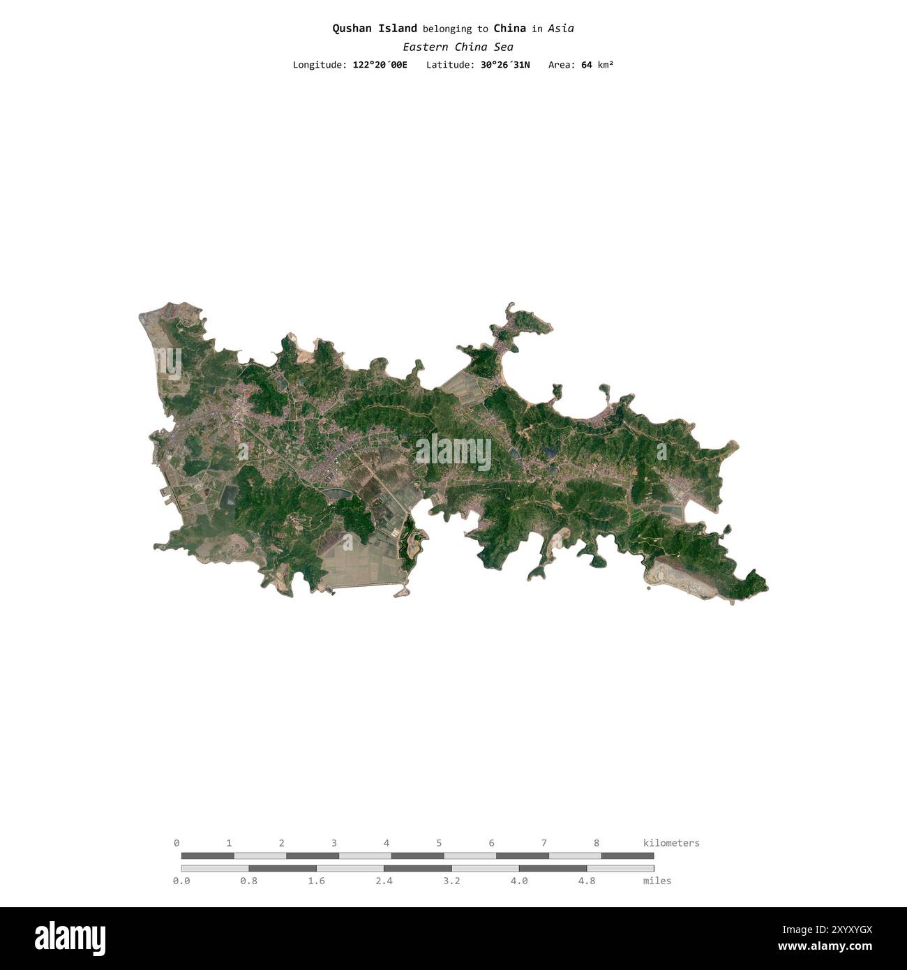 Qushan Island in the Eastern China Sea, belonging to China, isolated on ...