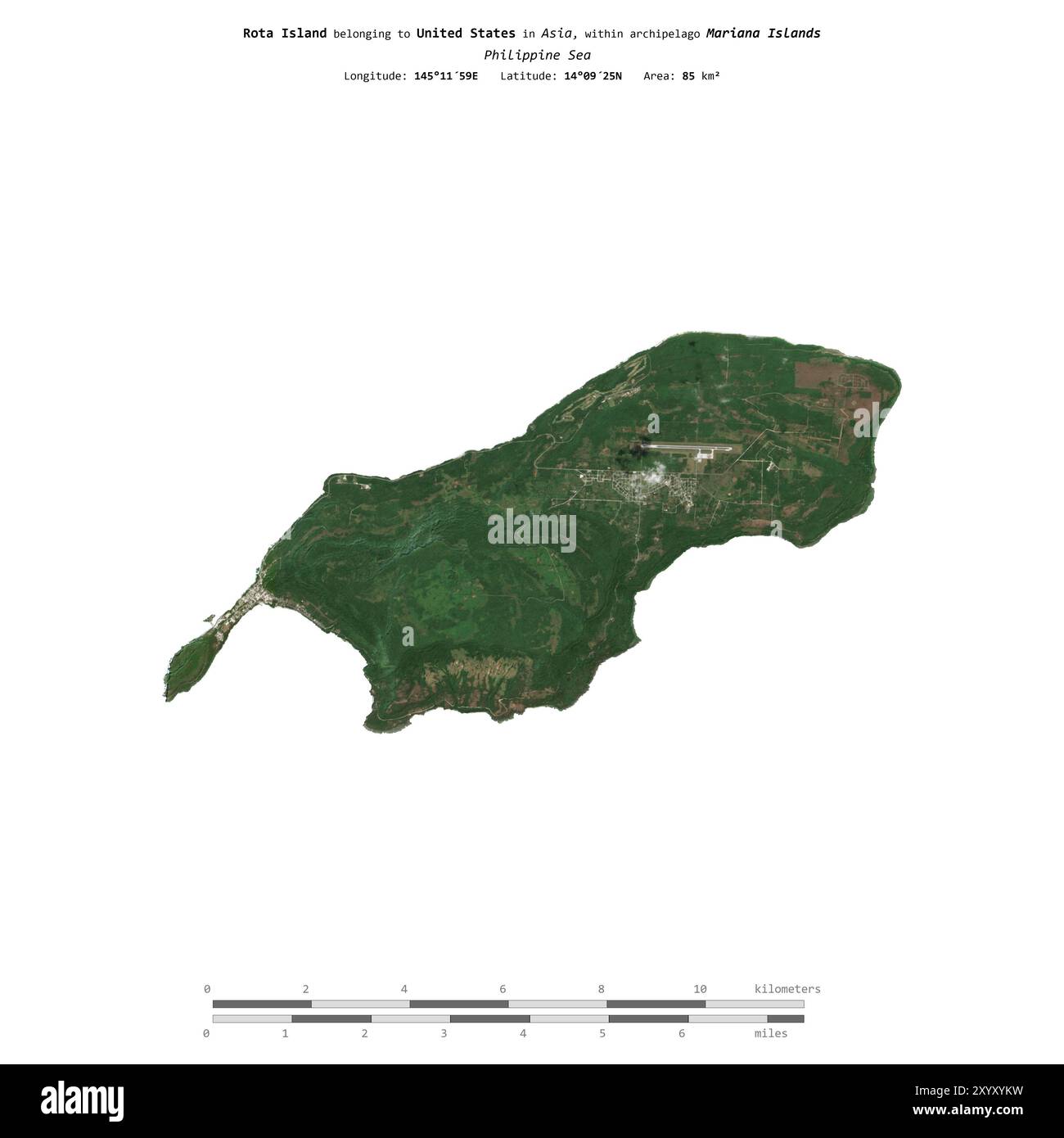 Rota Island in the Philippine Sea, belonging to United States, isolated ...