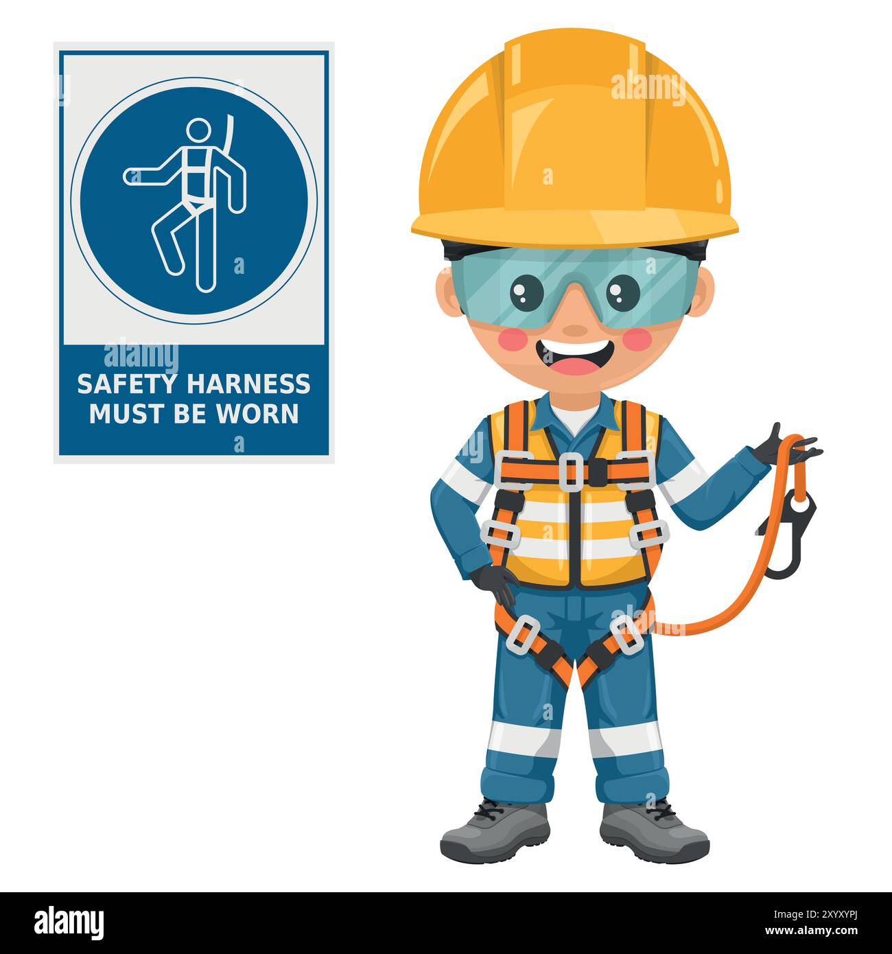 Industrial Safety Engineer with safety harness mandatory use warning ...