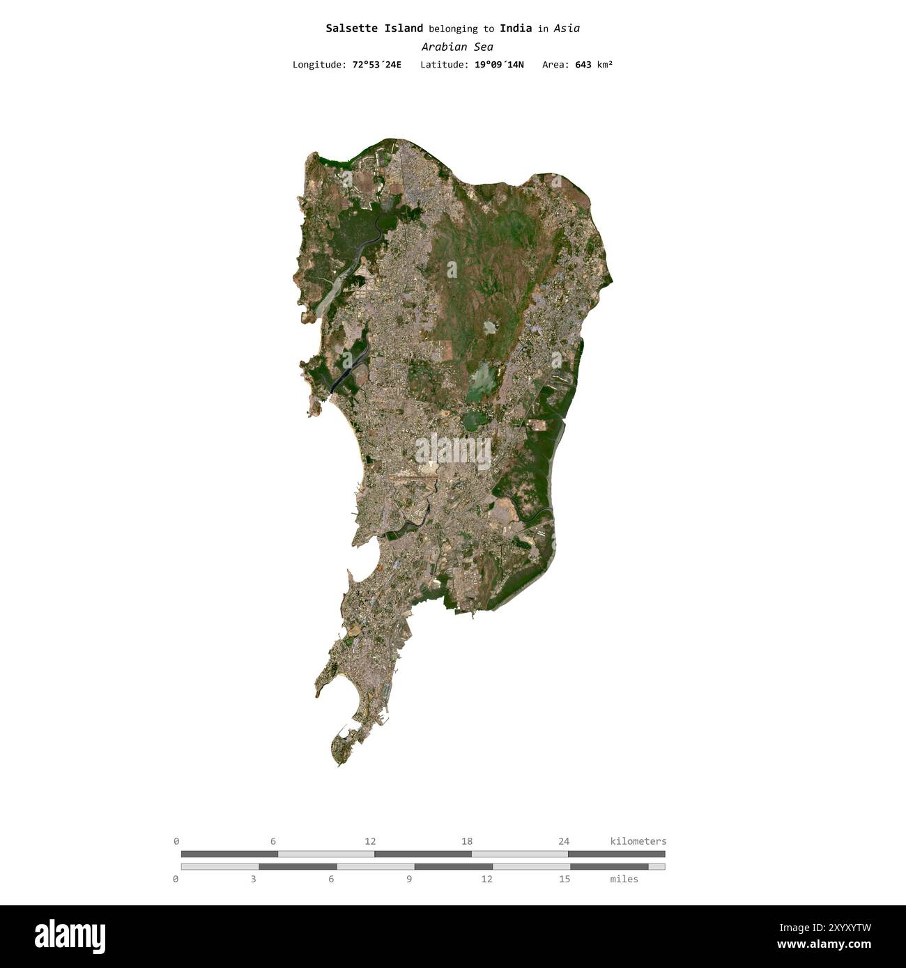 Salsette Island in the Arabian Sea, belonging to India, isolated on a ...