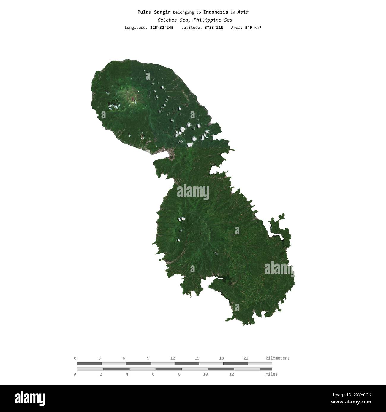 Pulau Sangir in the Celebes Sea, belonging to Indonesia, isolated on a ...