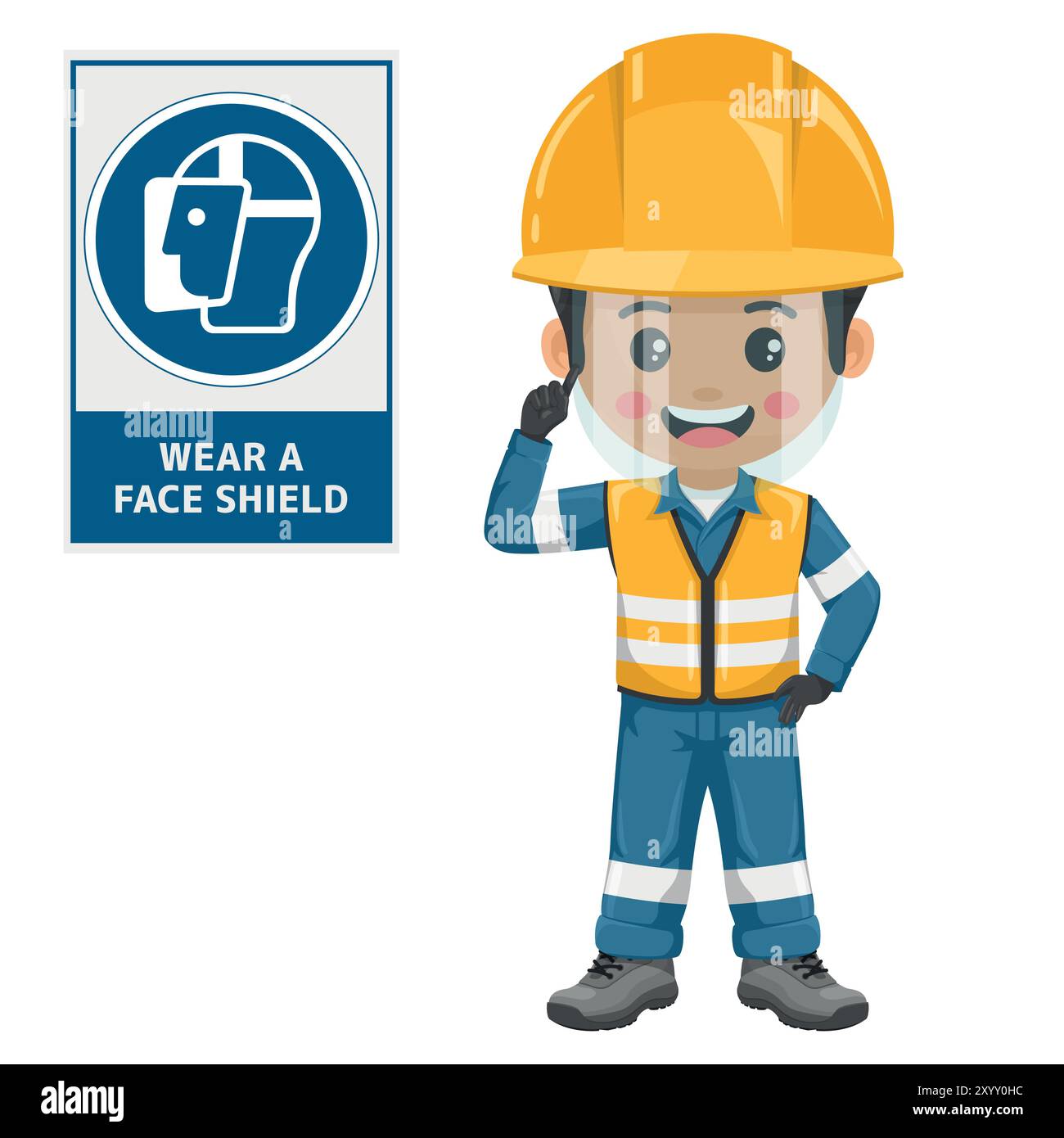 Industrial Safety Engineer with mandatory sign wear a face shield ...