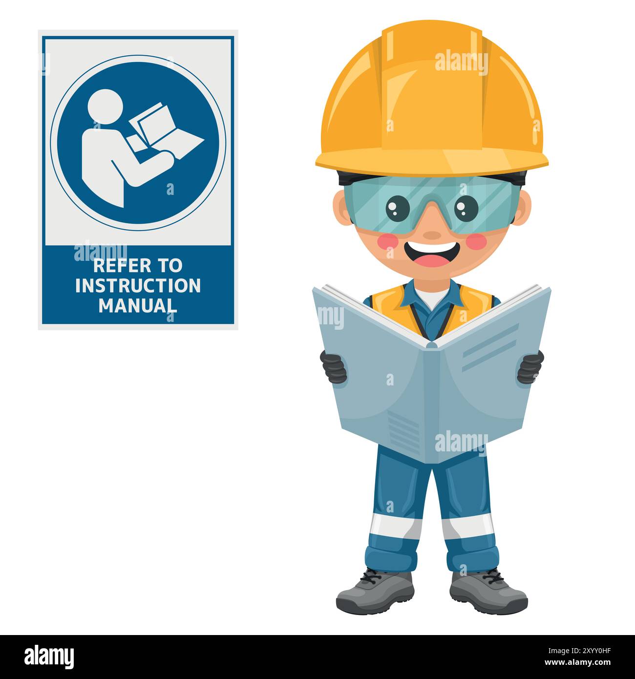 Industrial Safety Engineer with mandatory Refer to instruction manual booklet sign. Safety first ...