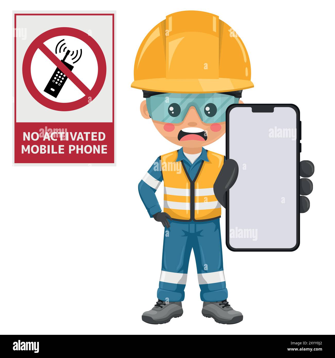 Industrial safety engineer with prohibition sign no activated mobile ...