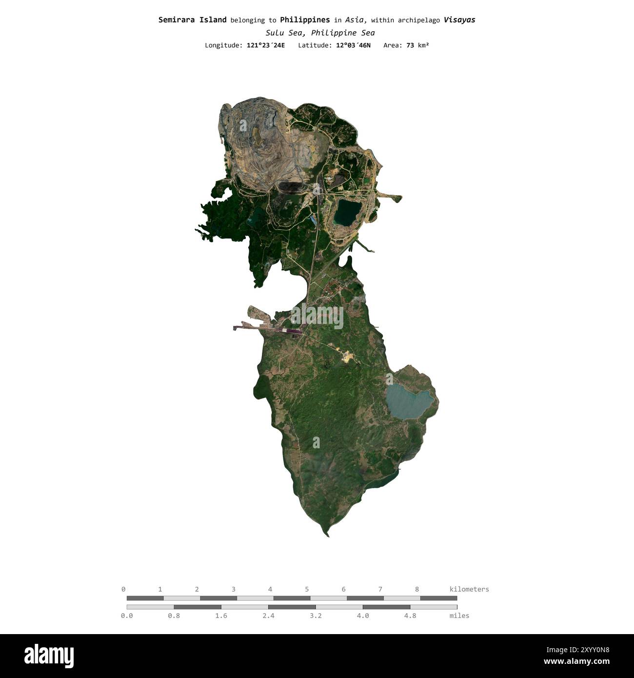 Semirara Island in the Sulu Sea, belonging to Philippines, isolated on ...
