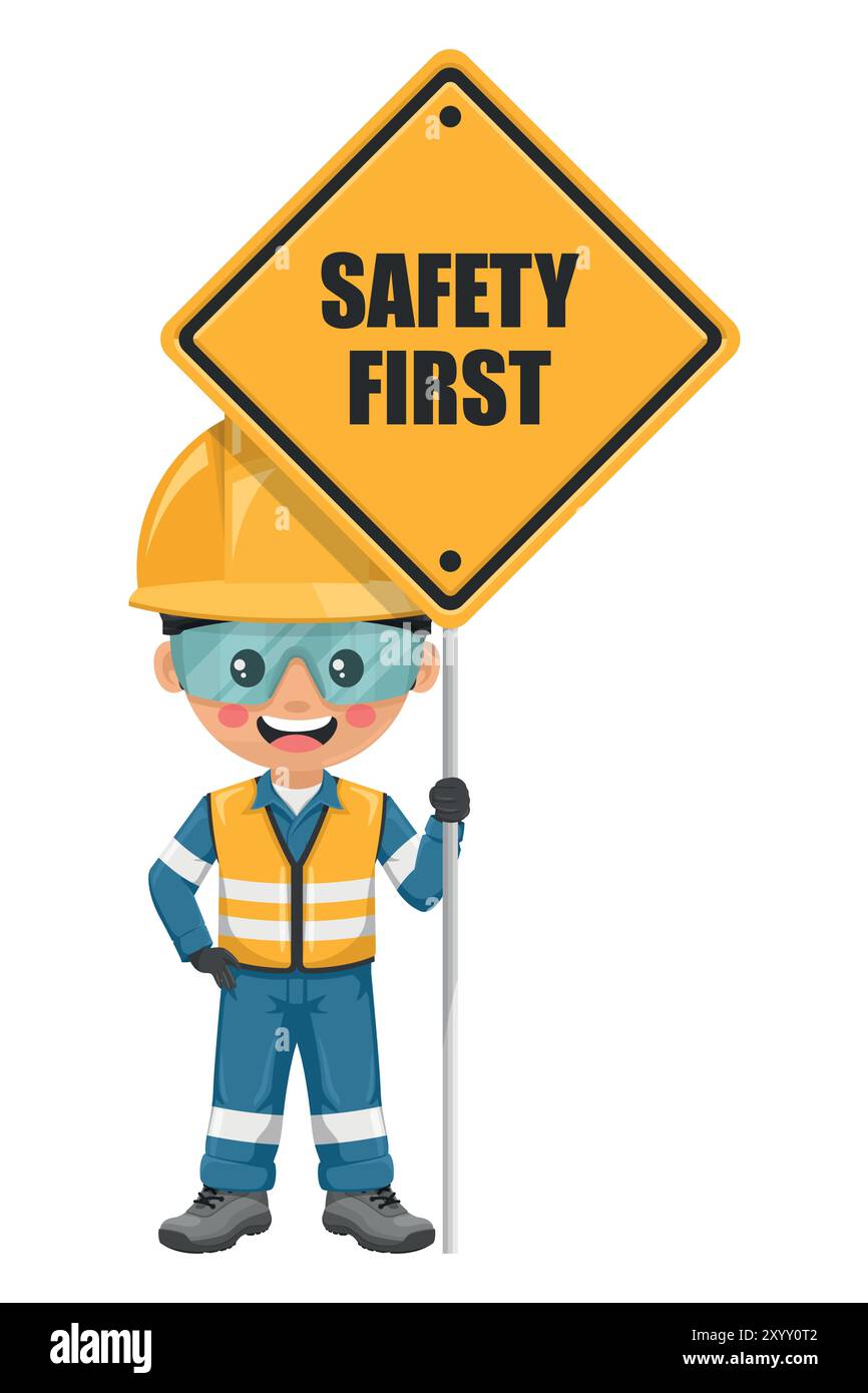 Industrial Safety Engineer holding safety first sign. Engineer with his ...