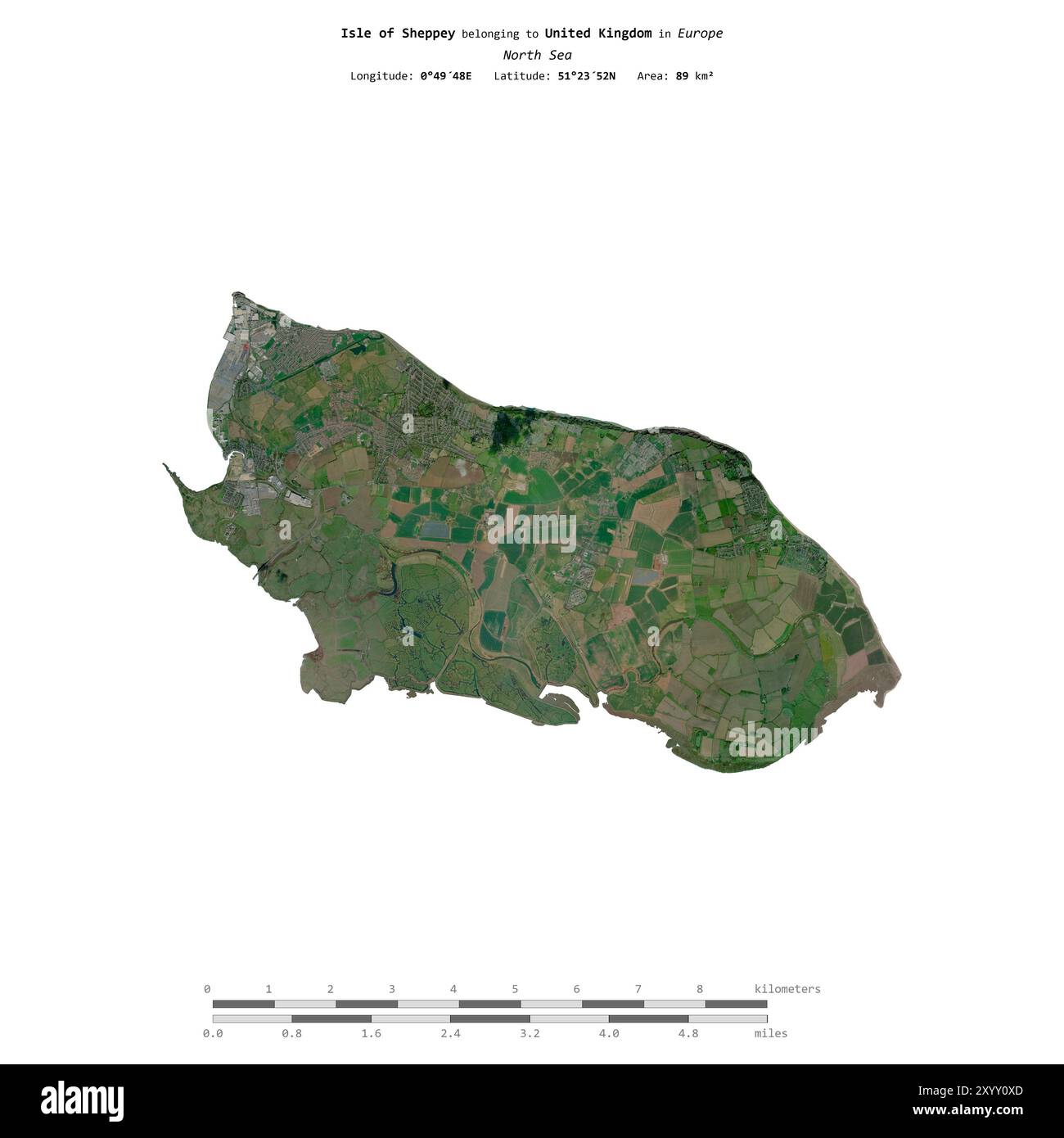 Isle of Sheppey in the North Sea, belonging to United Kingdom, isolated ...