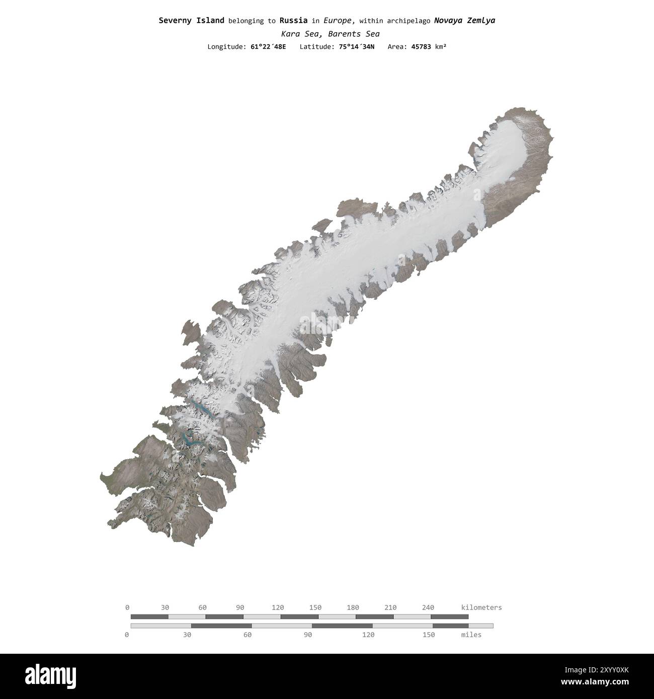 Severny Island in the Kara Sea, belonging to Russia, isolated on a ...