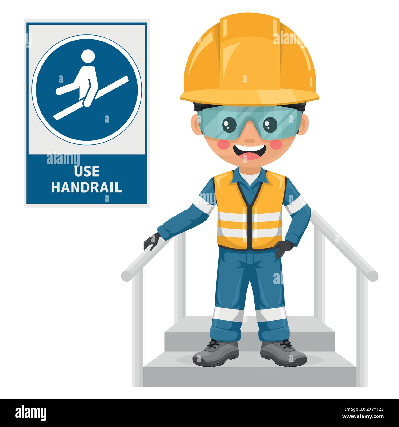Industrial safety engineer using handrail to prevent falls and ...