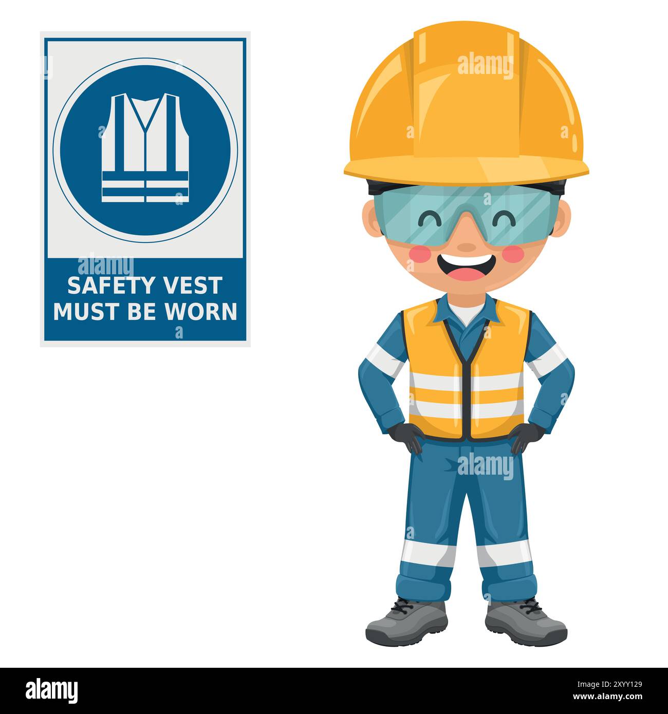 Industrial safety engineer wearing reflective vest. Wear high visibility clothing. Safety vest ...