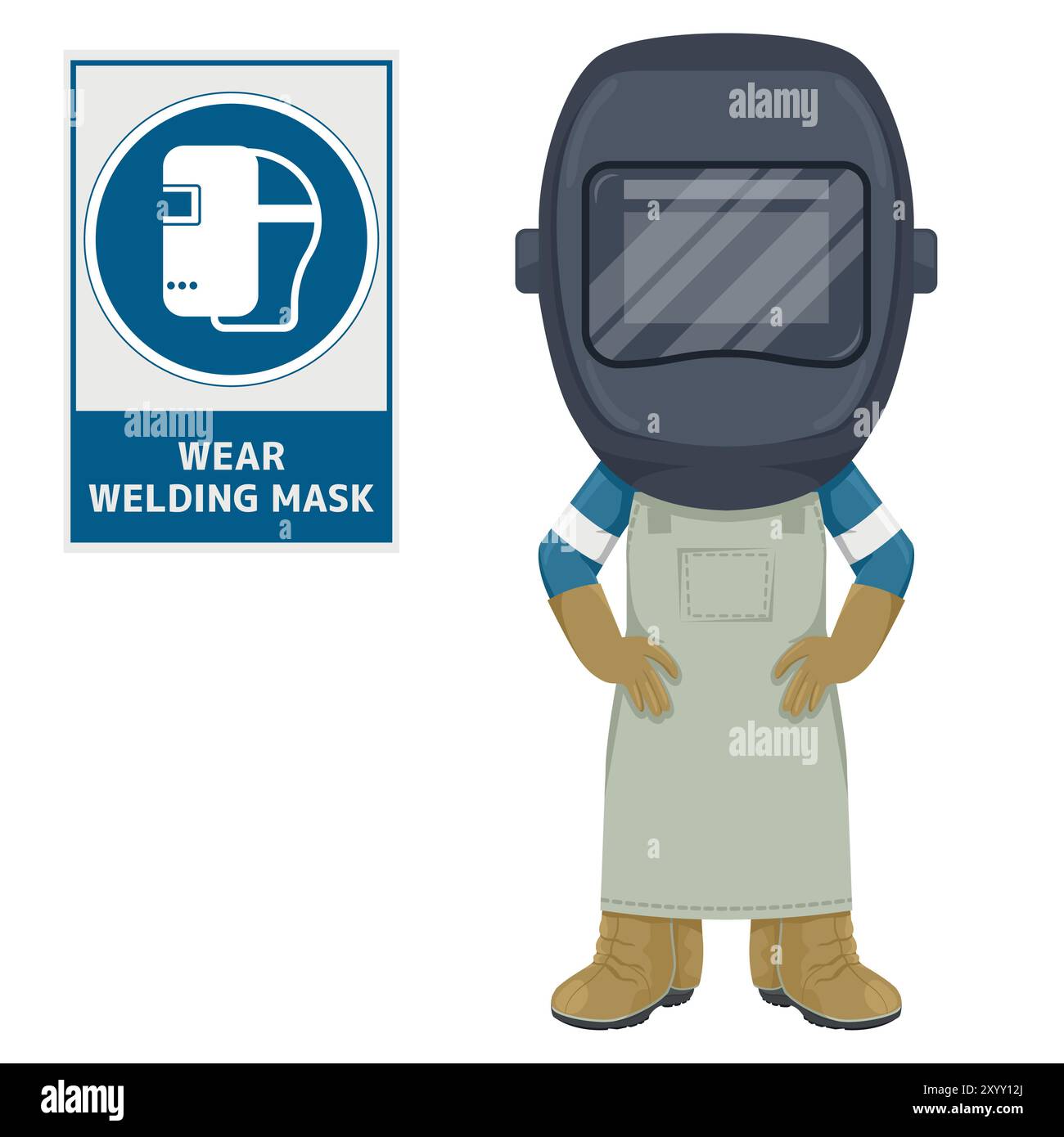 Welding engineer with mandatory sign wear a welding mask to avoid hot ...