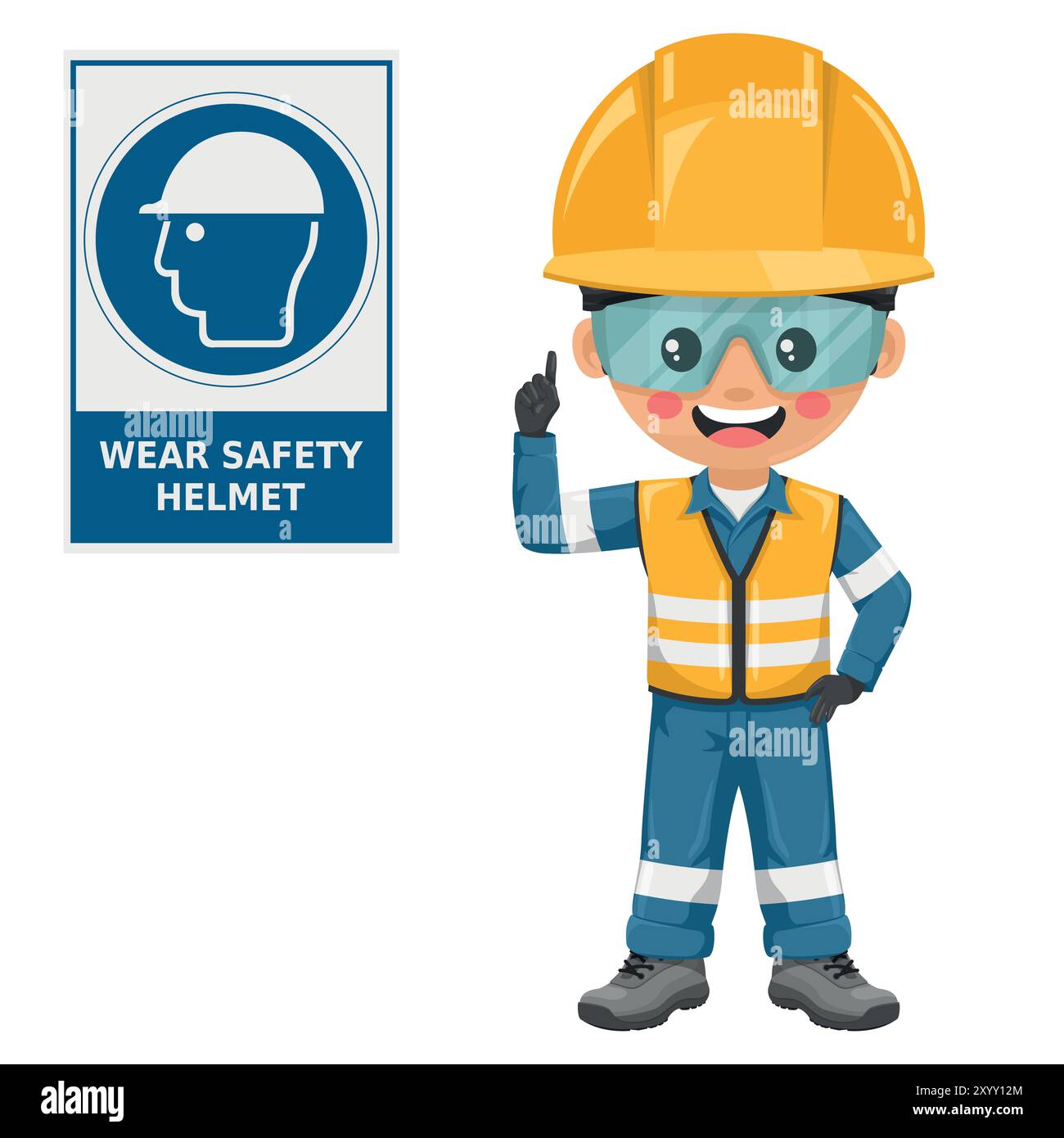 Industrial Safety Engineer with warning sign of mandatory use of safety ...