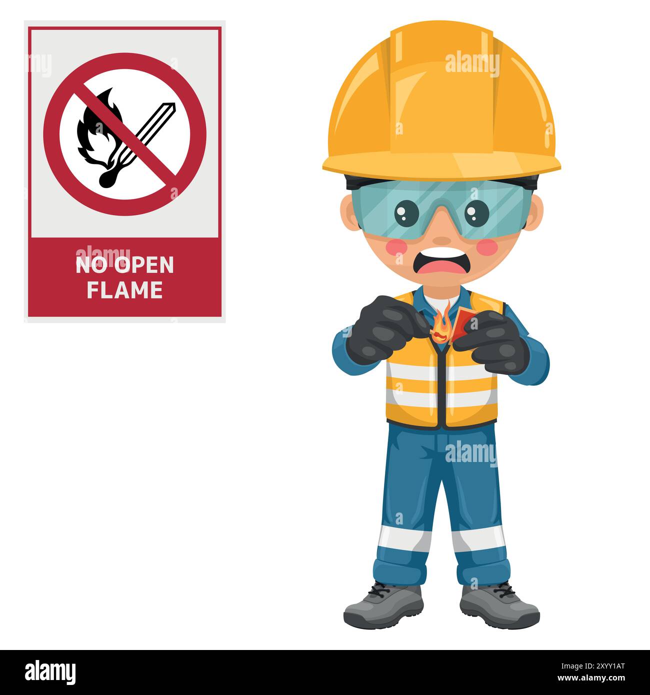 Industrial safety engineer with prohibition sign No open flame; Fire ...