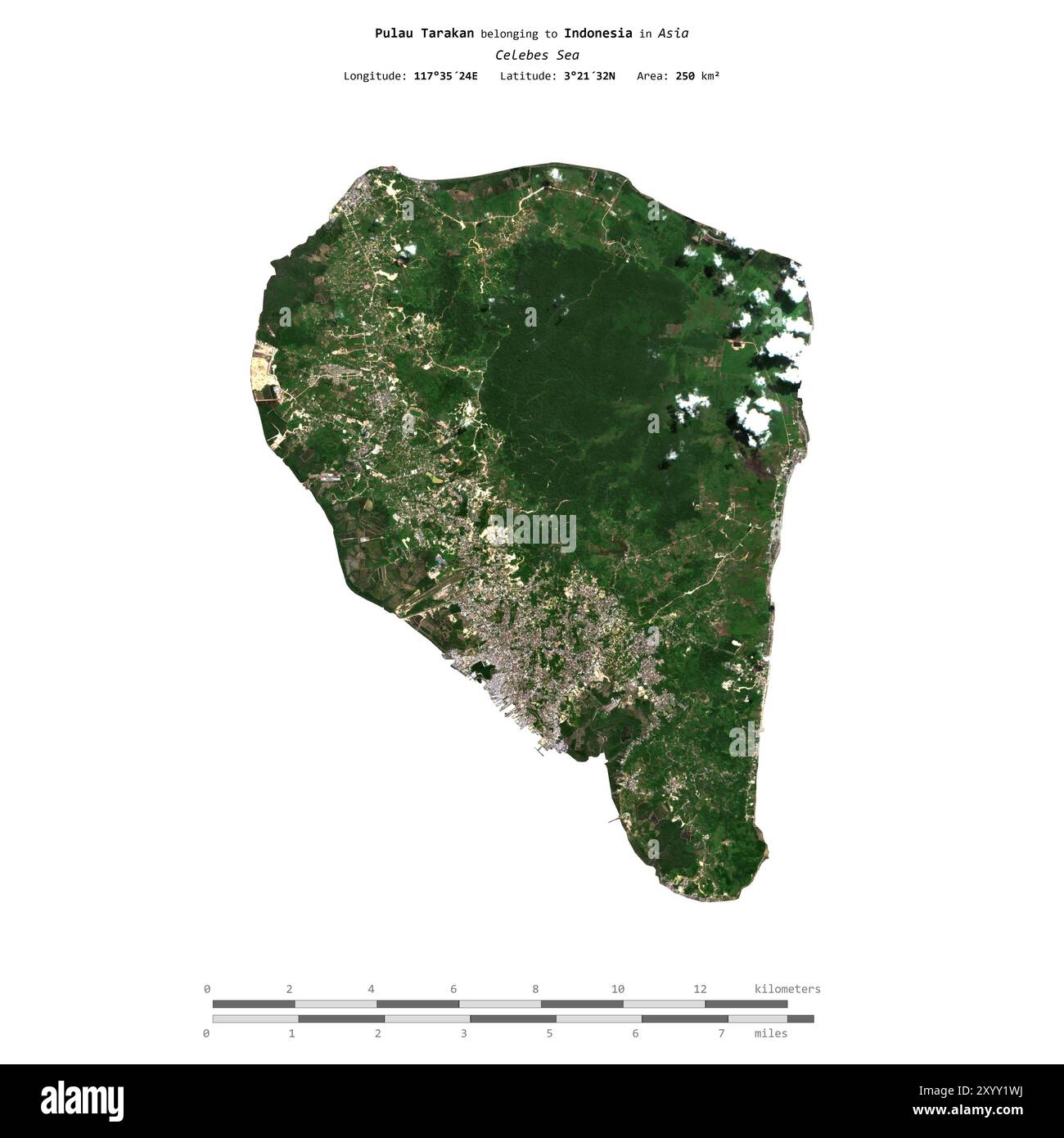 Pulau Tarakan in the Celebes Sea, belonging to Indonesia, isolated on a ...