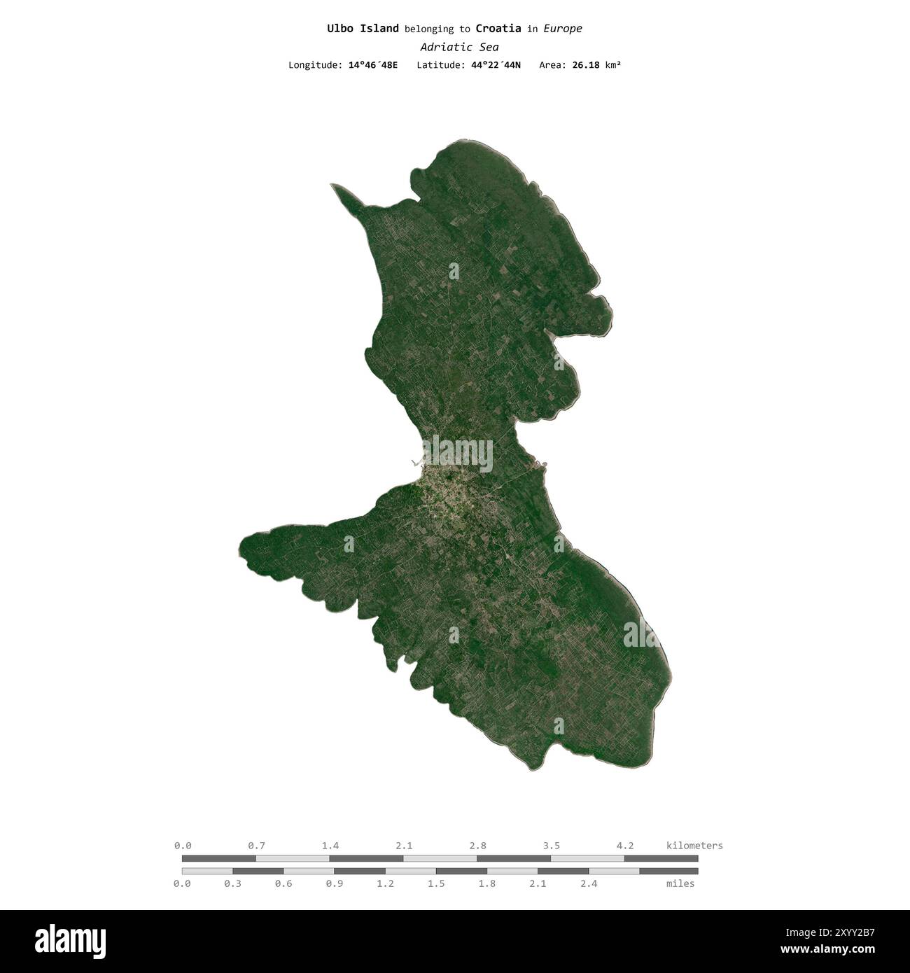 Ulbo Island in the Adriatic Sea, belonging to Croatia, isolated on a ...