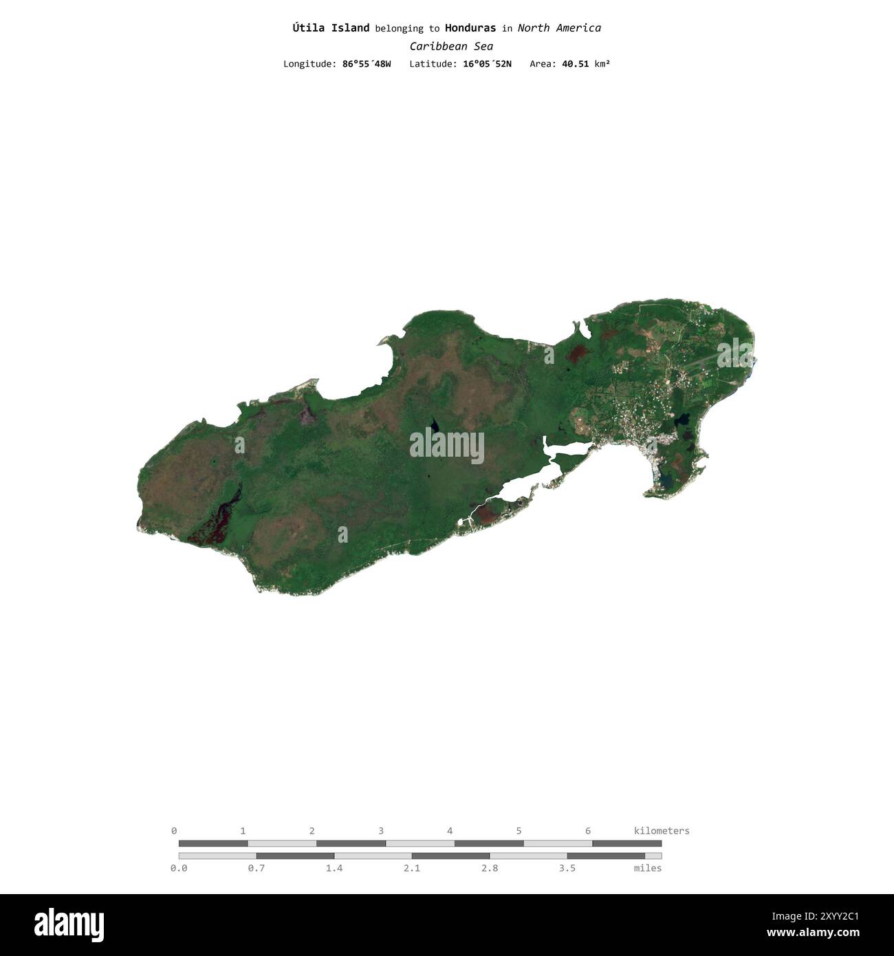 Utila Island in the Caribbean Sea, belonging to Honduras, isolated on a ...