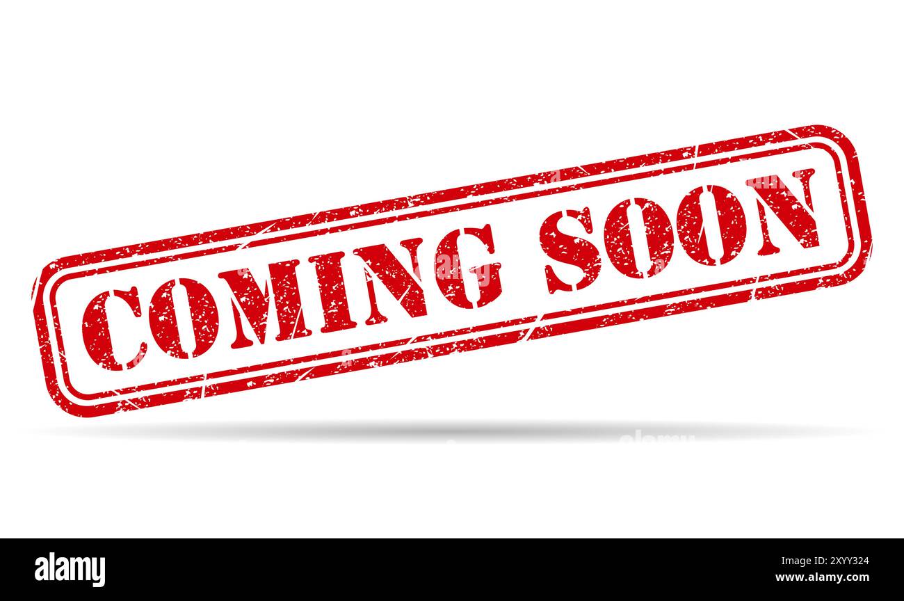 Coming soon stamp shadow symbol, label sticker sign button, text banner ...