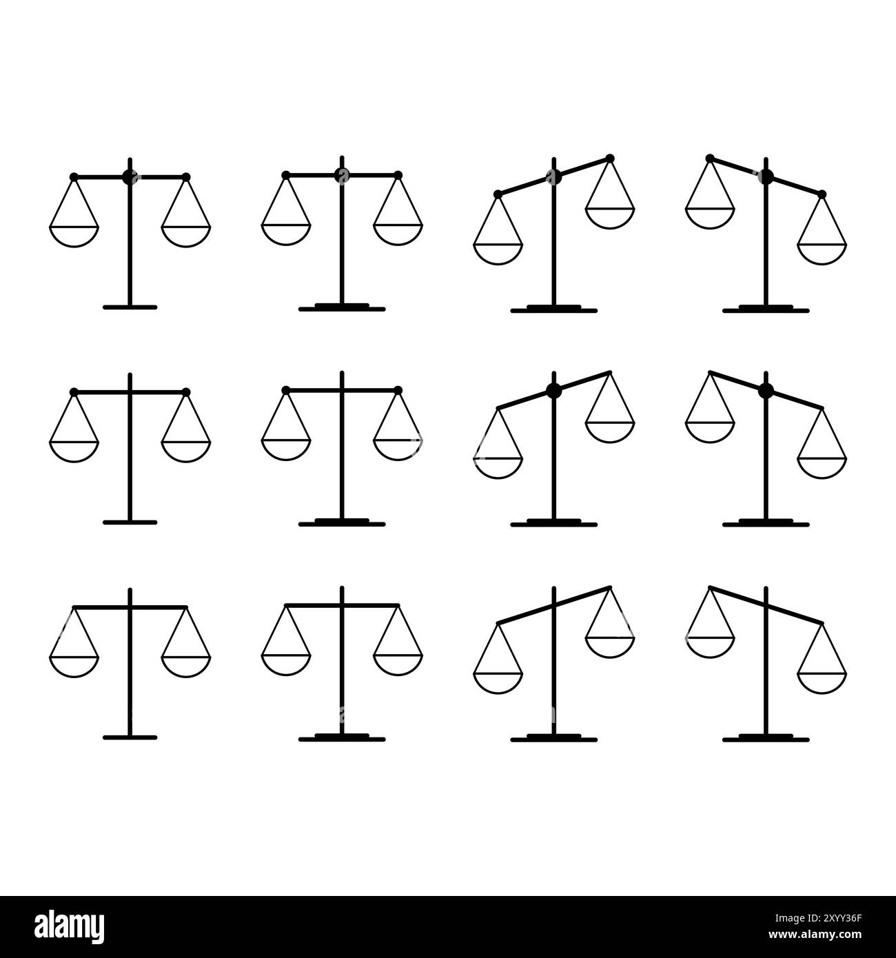 Set of Scale equal icon, lawyer crime web sign, protection balance ...