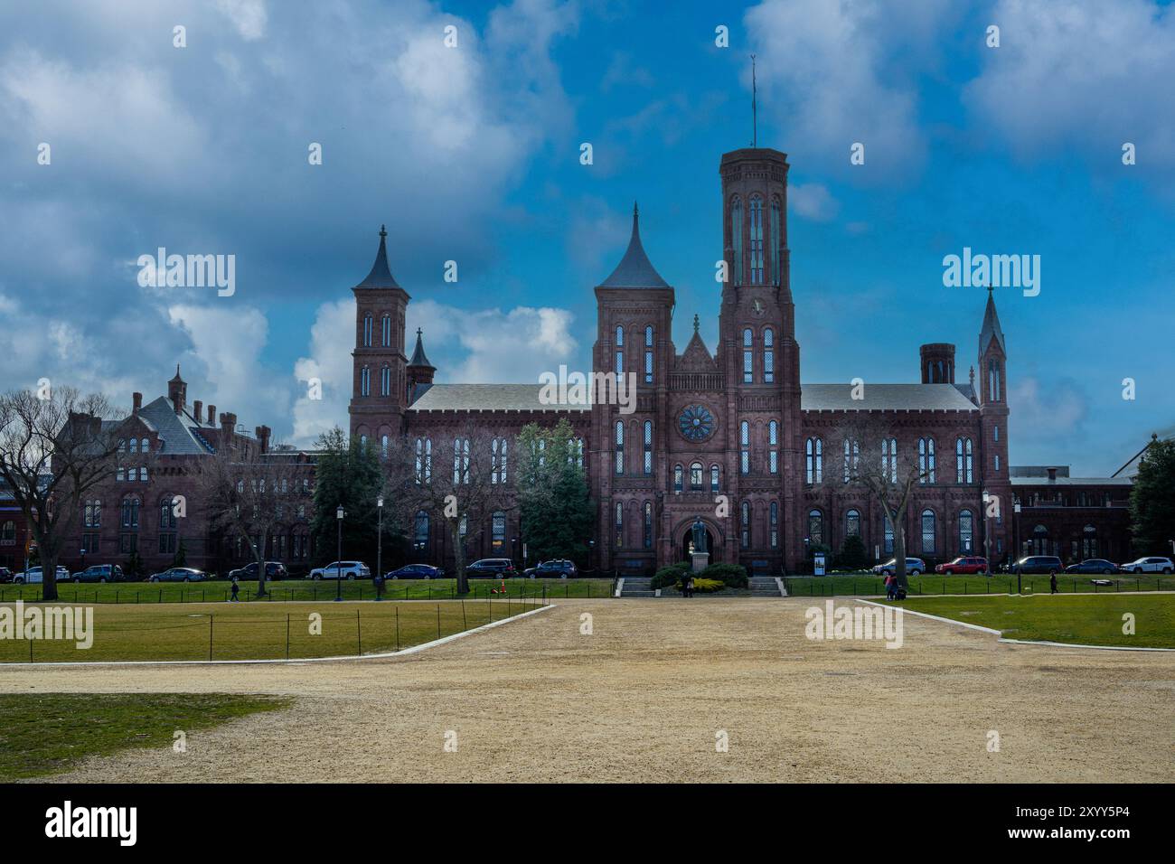 A wide angle photo of the Smithsonian Institution Castle on the ...