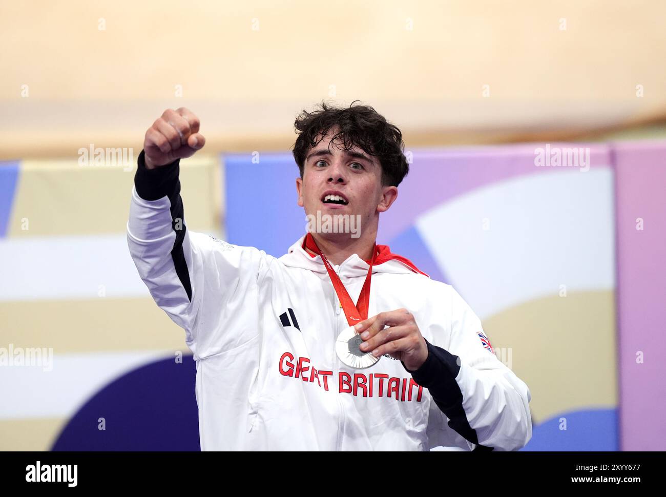 Great Britain's Archie Atkinson celebrates with the silver medal ...