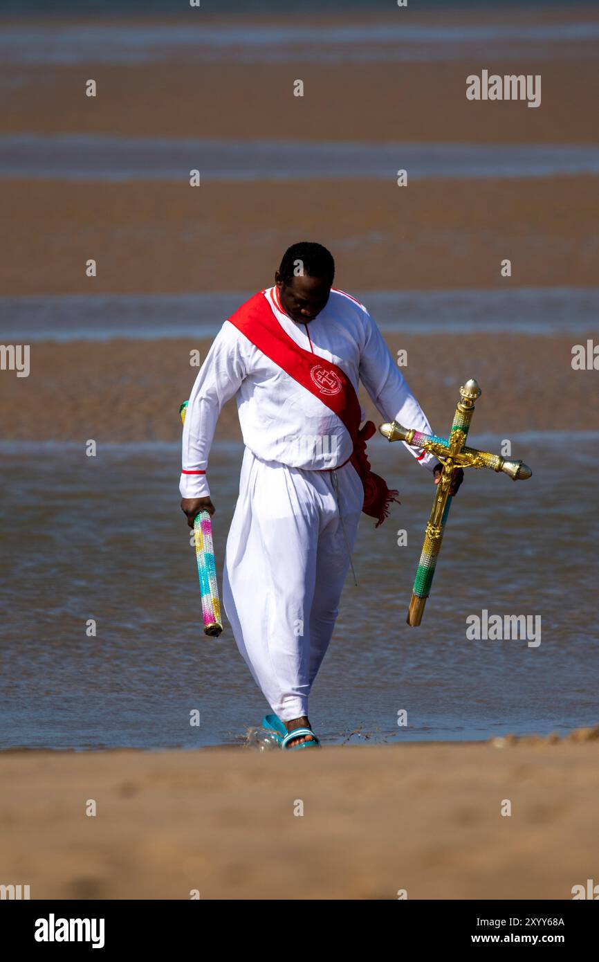 Jesus White Robe Biblical Red Sash ; Christian Group bathing in the sea ...