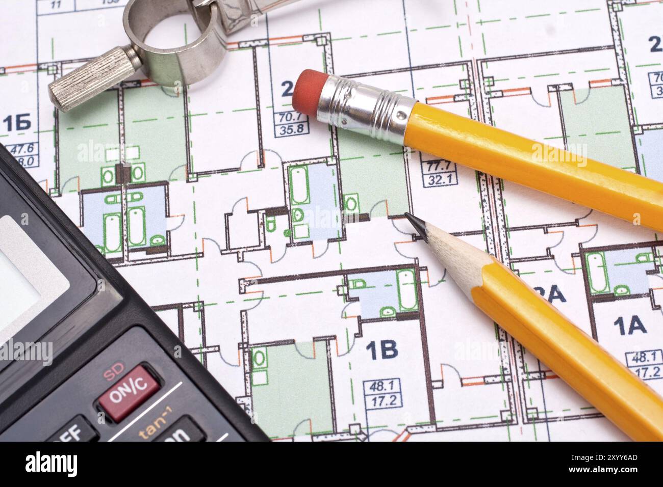 Engineering and architecture drawings with pencil Stock Photo - Alamy