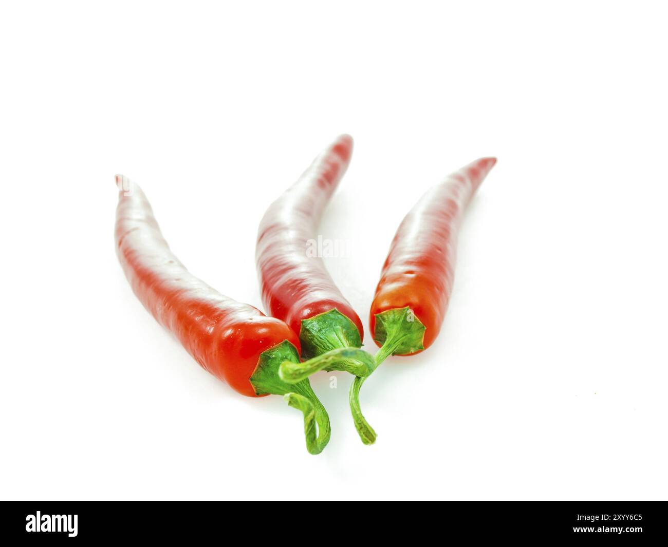 Three red chilies isolated towards white background Stock Photo - Alamy