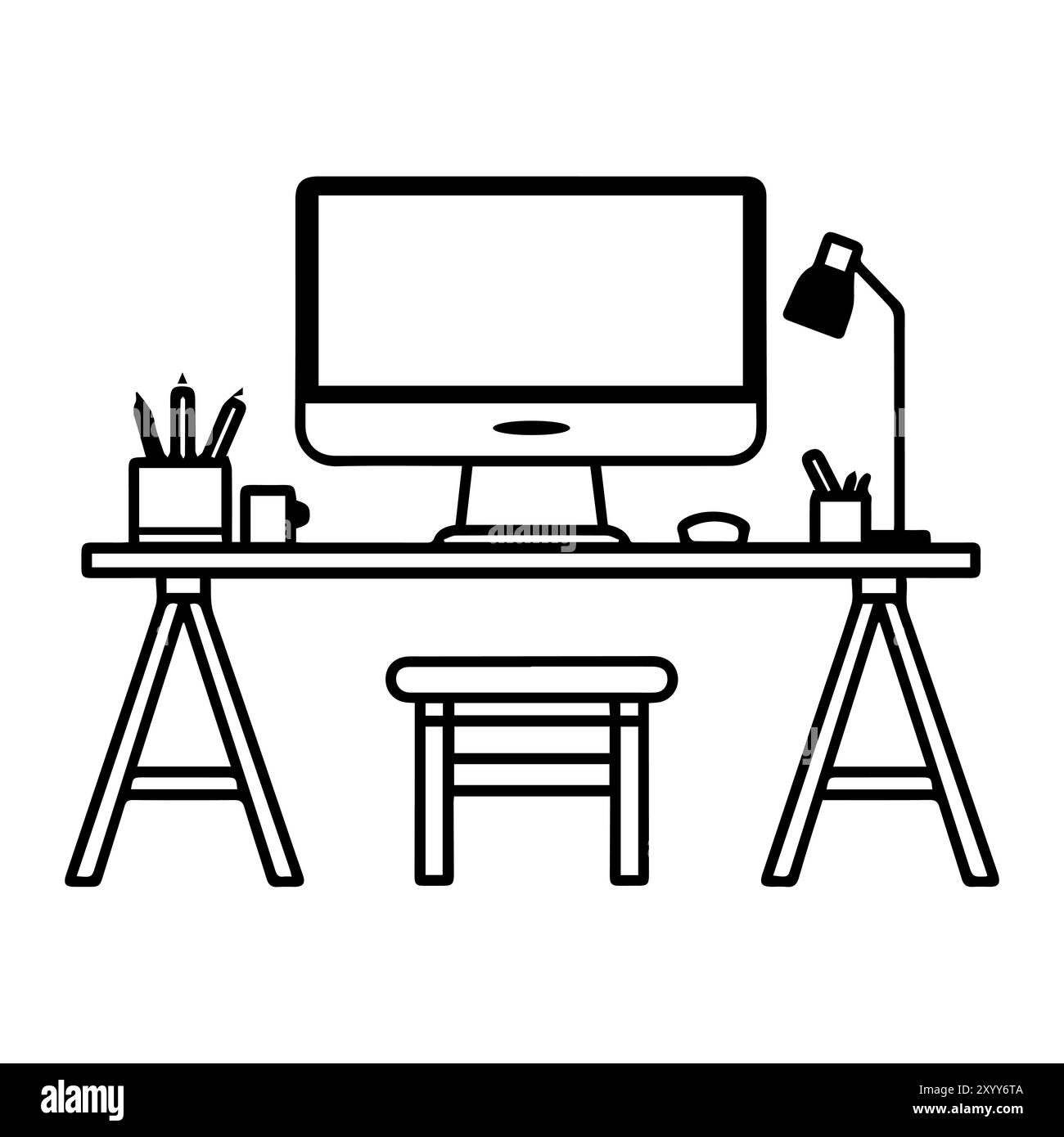 desk icon or modern line symbol. Vector line art and icon design with ...
