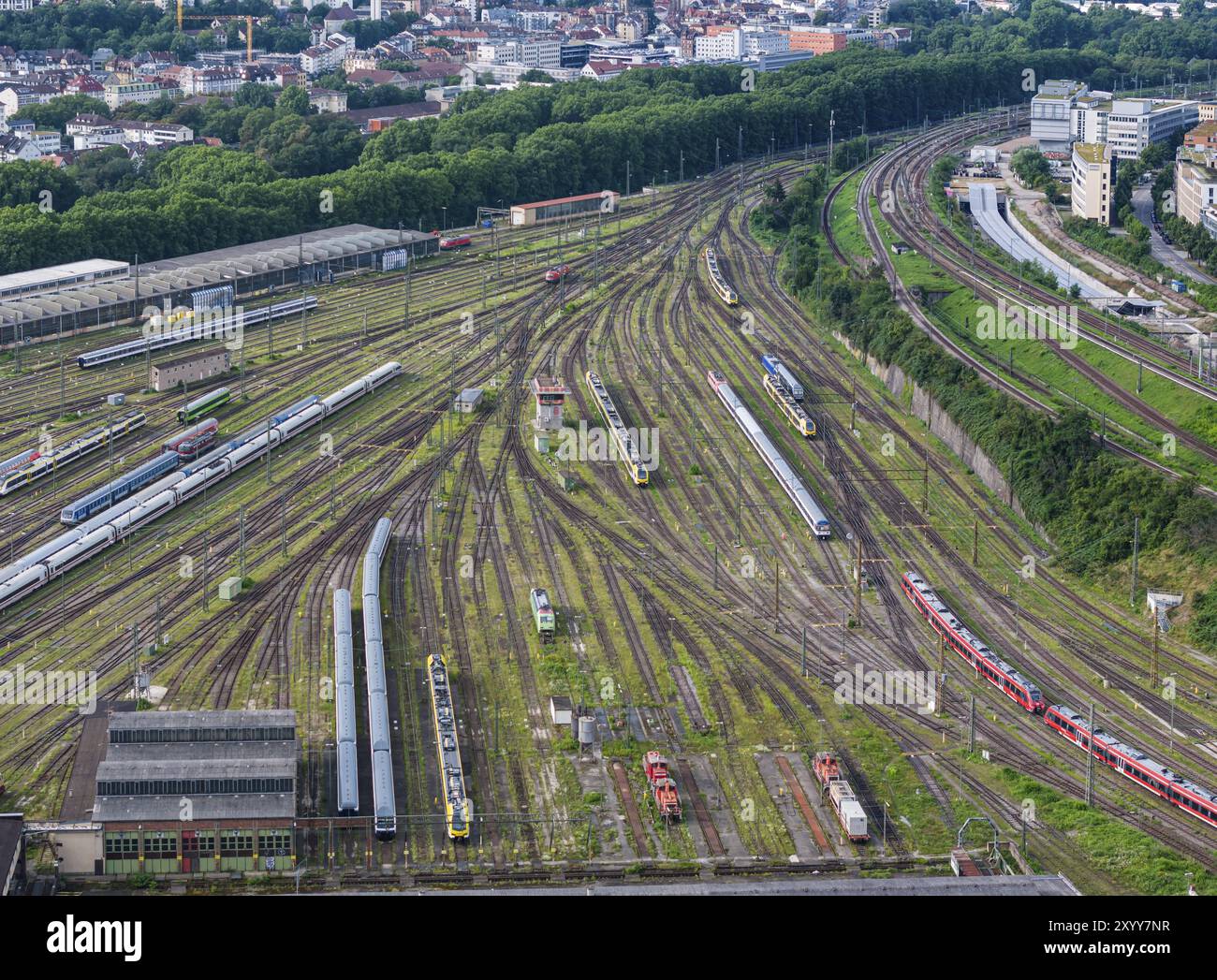 View from Rosenstein stabling yard to Stuttgart main station. Track ...
