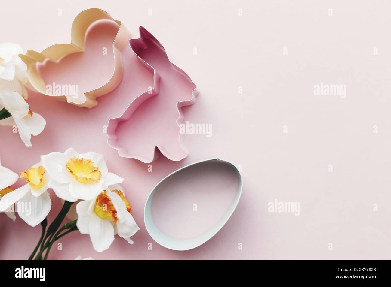 Spring Narcissus, bunny, egg, bird Easter form for baking. Pink ...