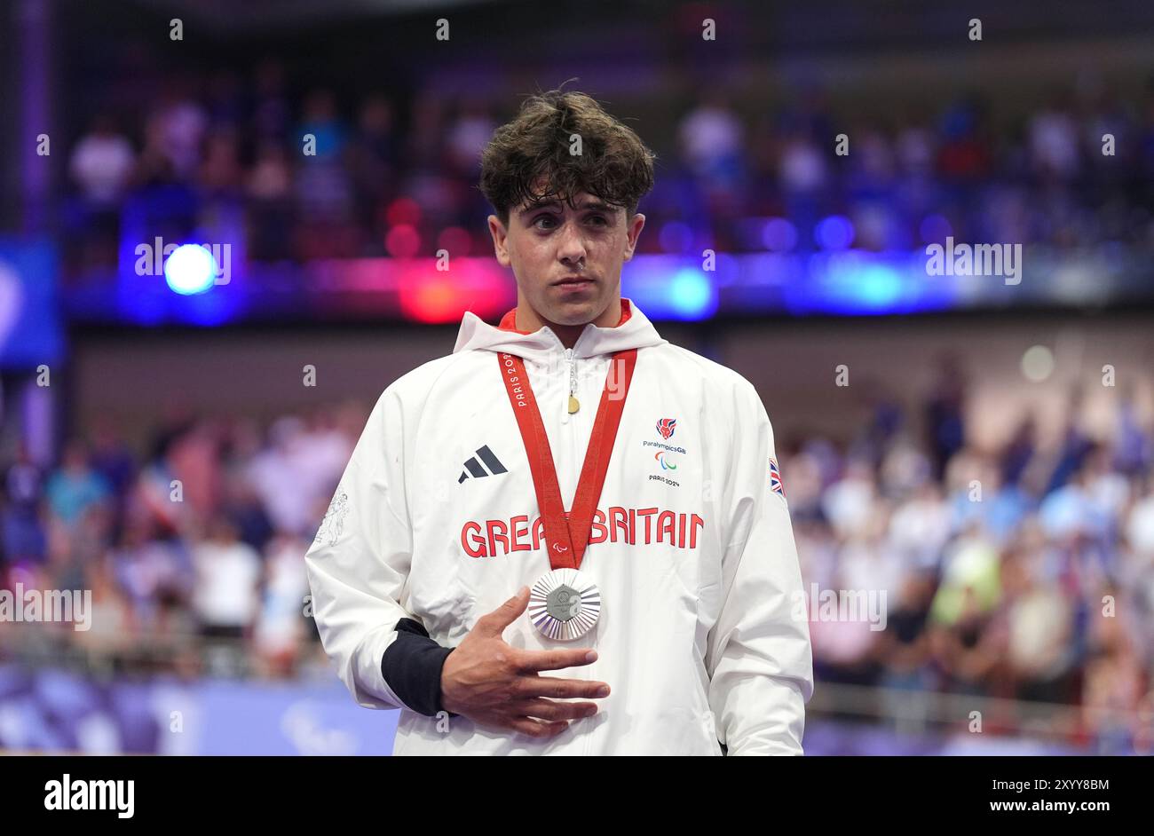 Great Britain's Archie Atkinson celebrates with the silver medal ...