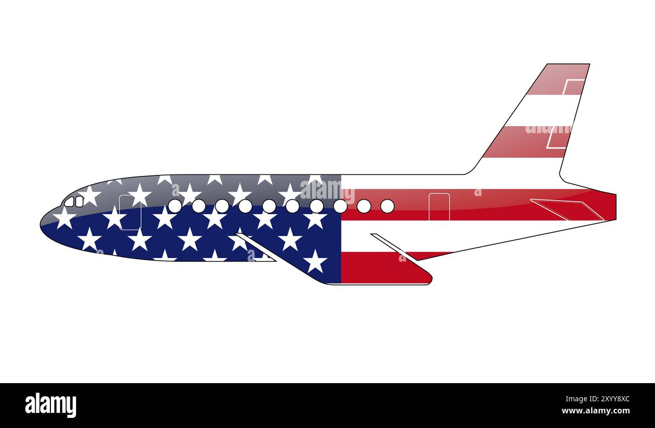 The USA flag painted on the silhouette of a aircraft. glossy ...