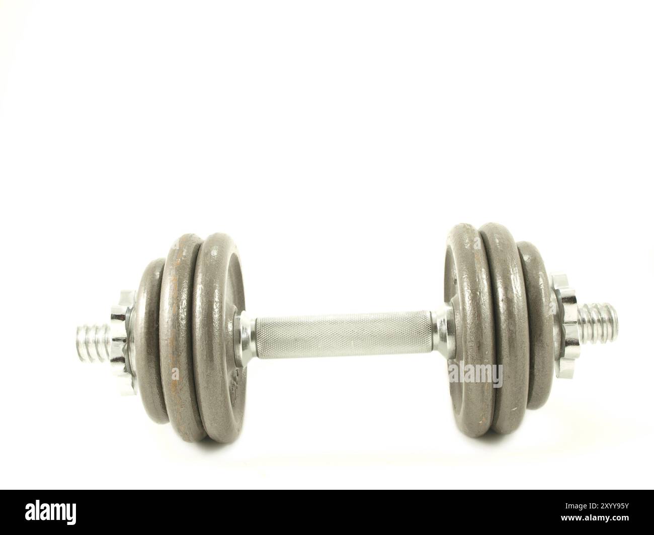 A single dumbbell on a white background Stock Photo - Alamy