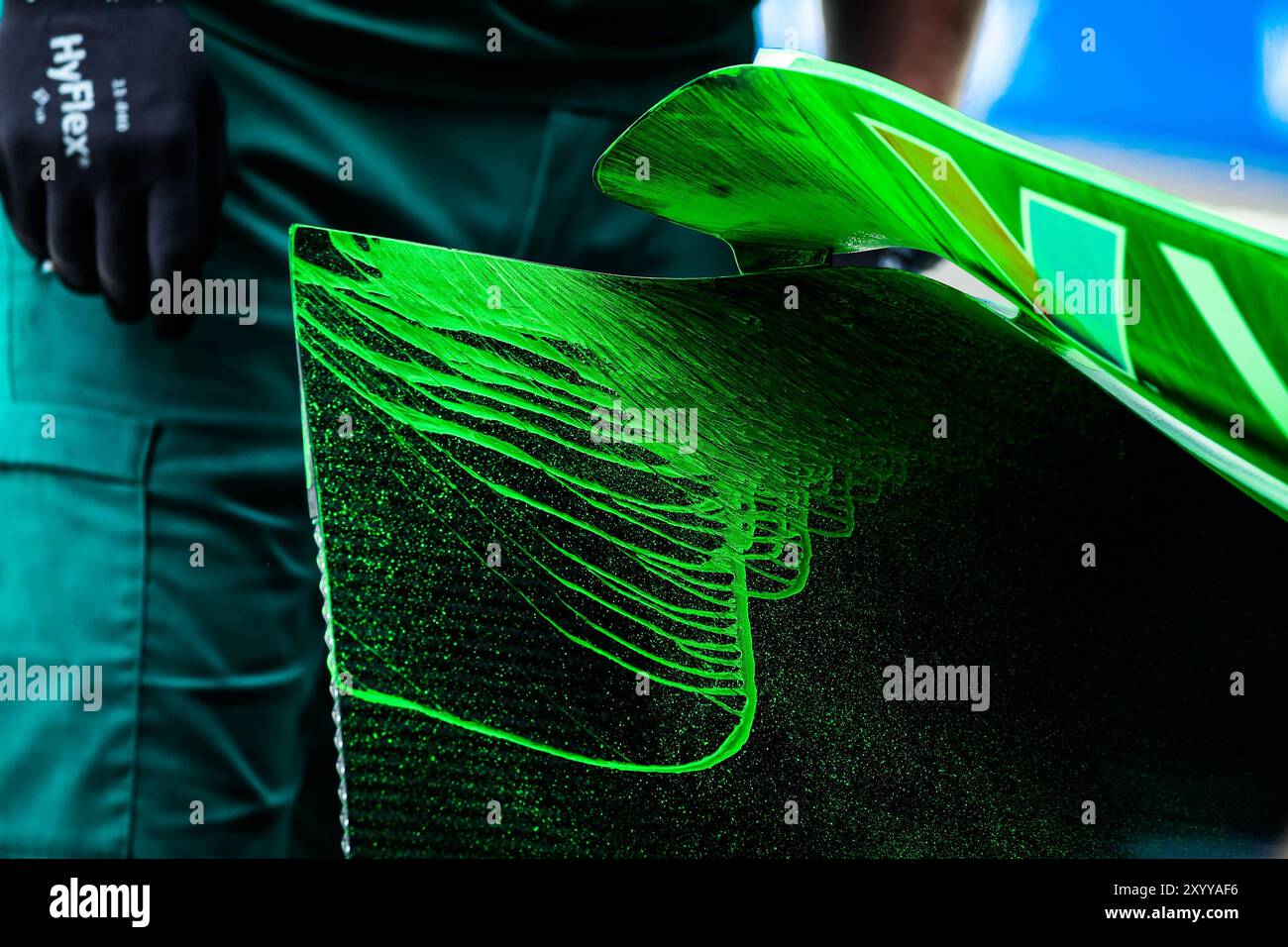 Aston Martin F1 Team AMR23, mechanical detail of the rear wing flow vis ...