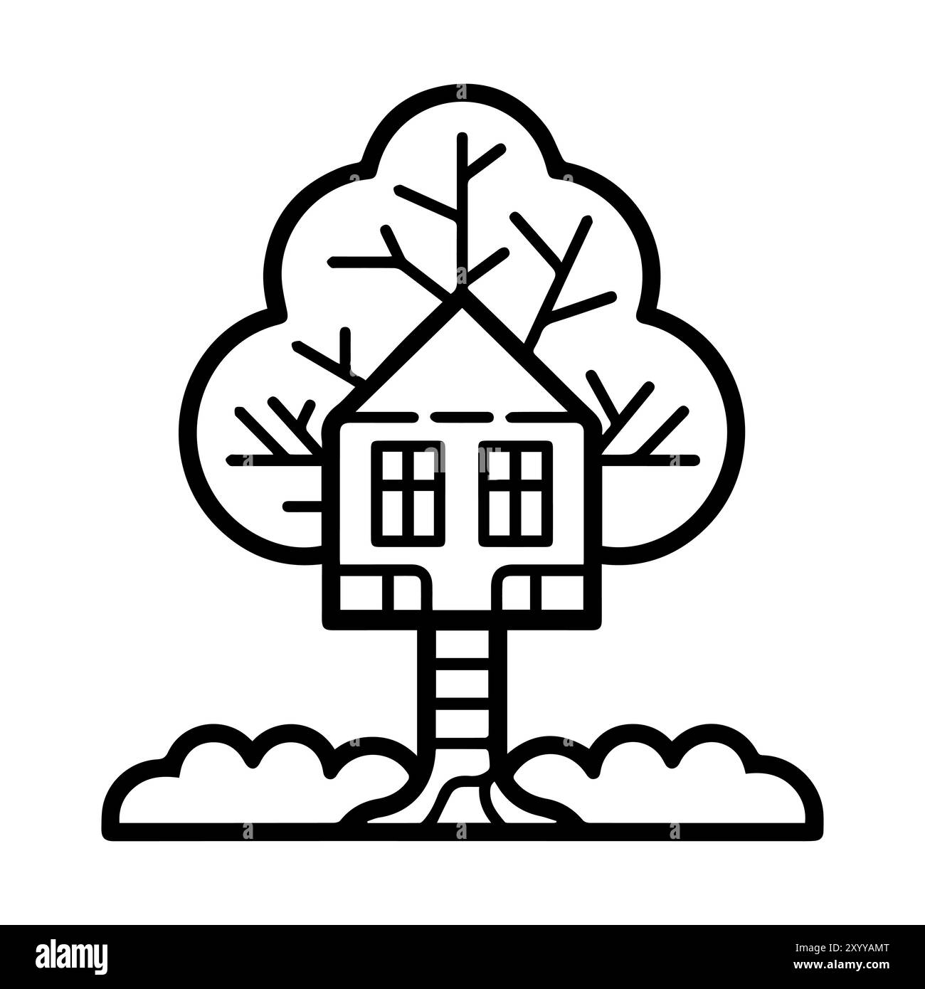 Treehouse Clipart Black And White