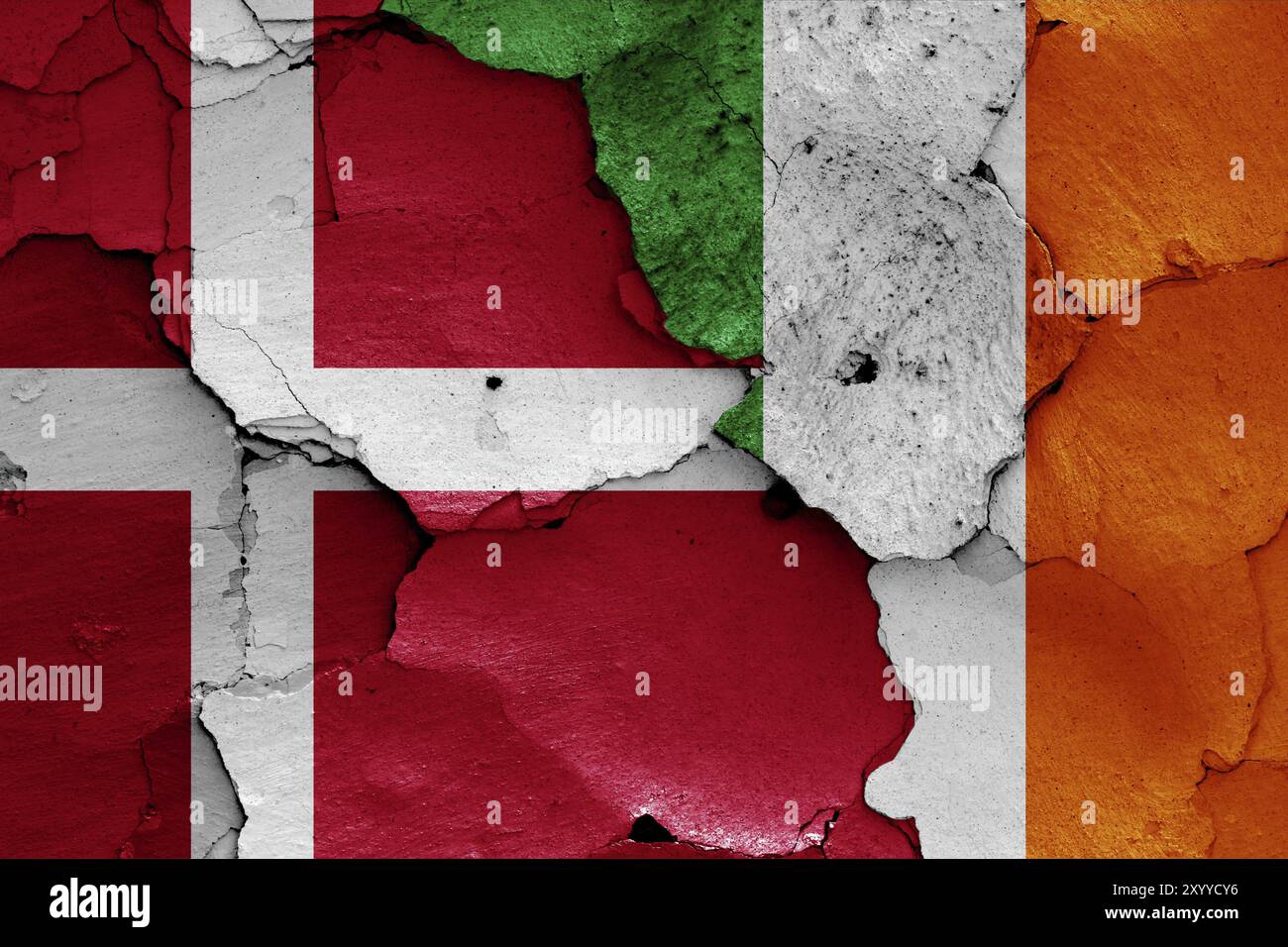 Flags of Denmark and Ireland painted on cracked wall Stock Photo - Alamy