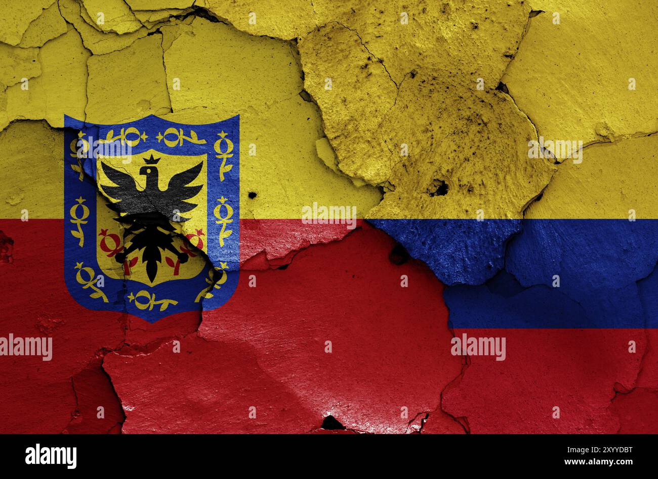 Flags of Bogota and Colombia painted on cracked wall Stock Photo - Alamy