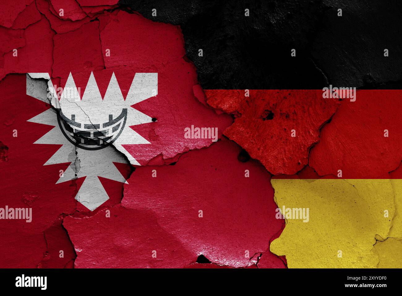 Flags of Kiel and Germany painted on cracked wall Stock Photo - Alamy