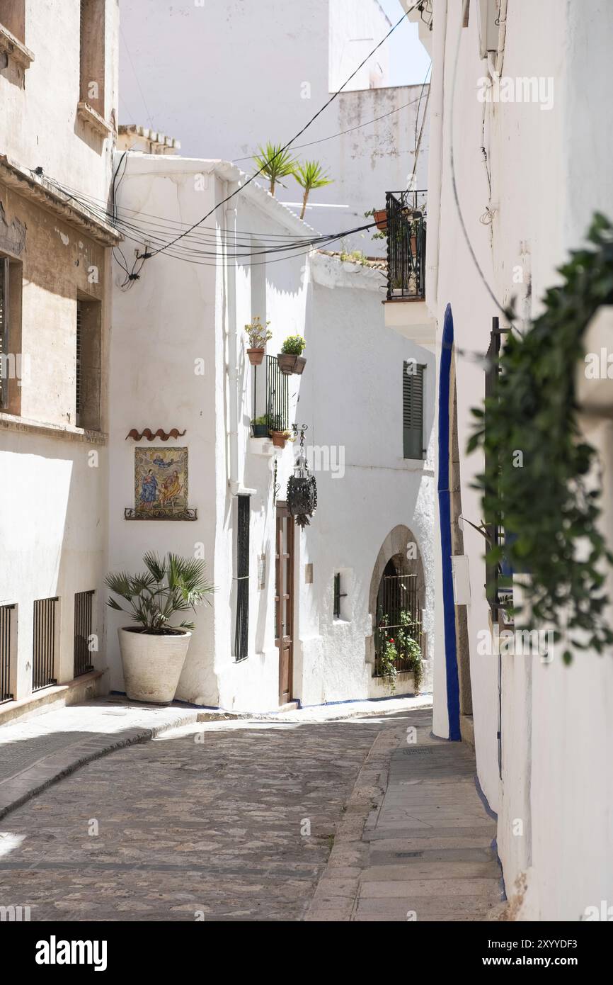Narrow streets in the old town of Sitges, Spain, Europe Stock Photo - Alamy