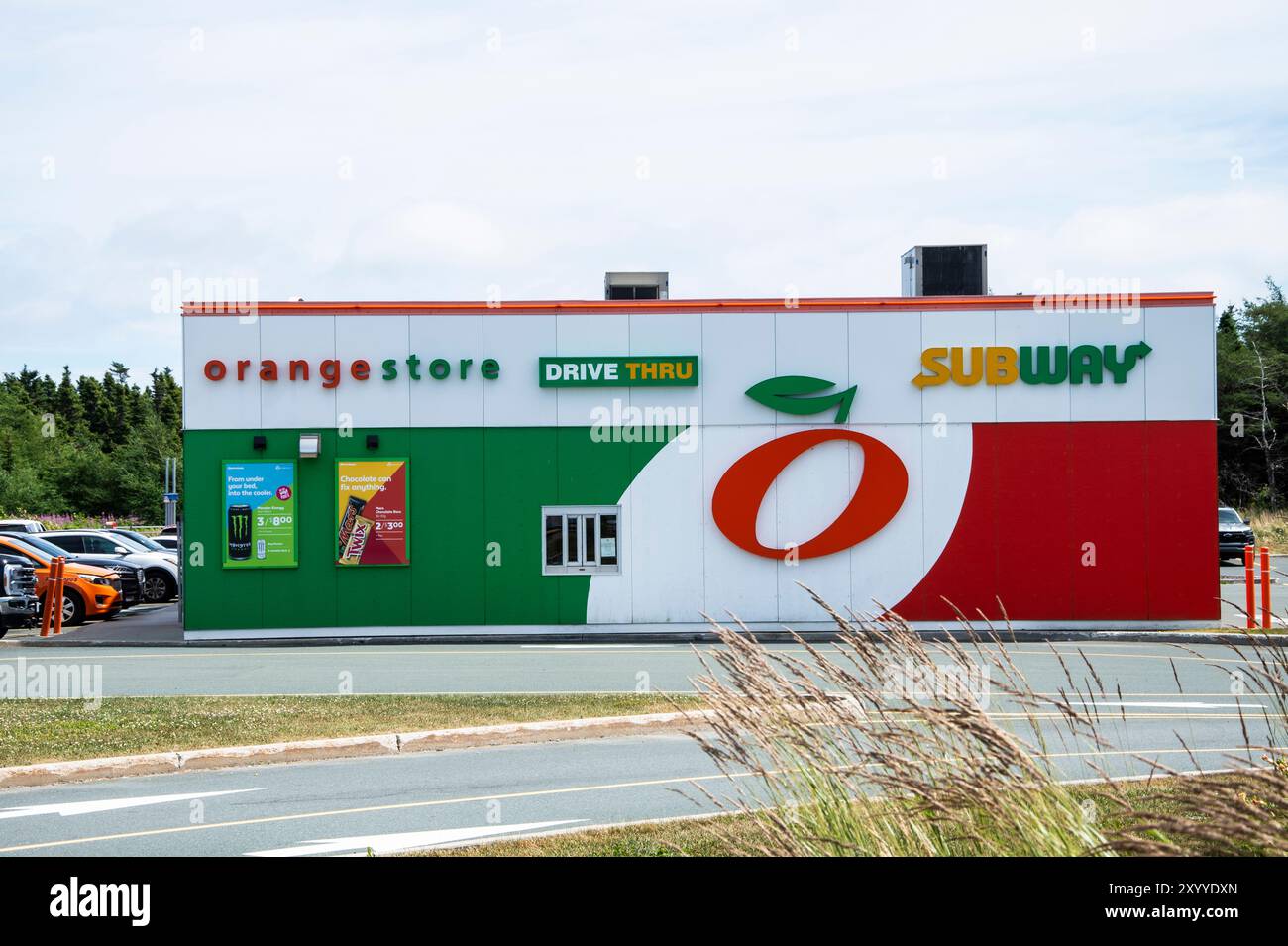 North Atlantic Orange Store and Subway signs on the building on ...
