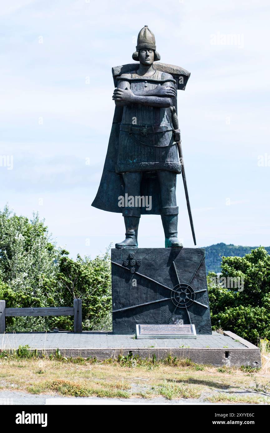Statue of Gaspar Corte-Real Portuguese explorer on Prince Philip Drive ...