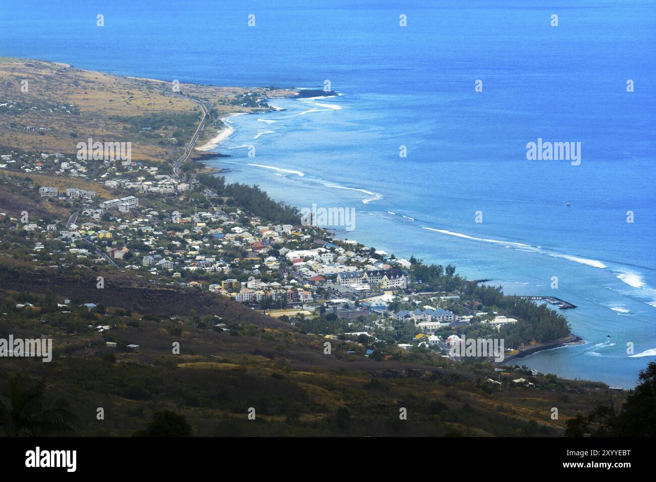 Aerial view of Saint Leu at Reunion Island during a sunny day Stock ...