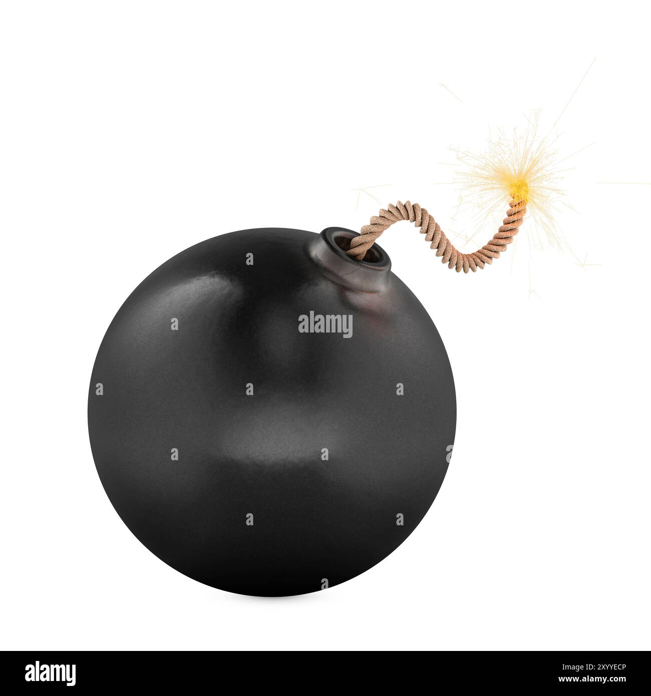 Black round bomb with burning fuse. 3D rendering isolated on white ...