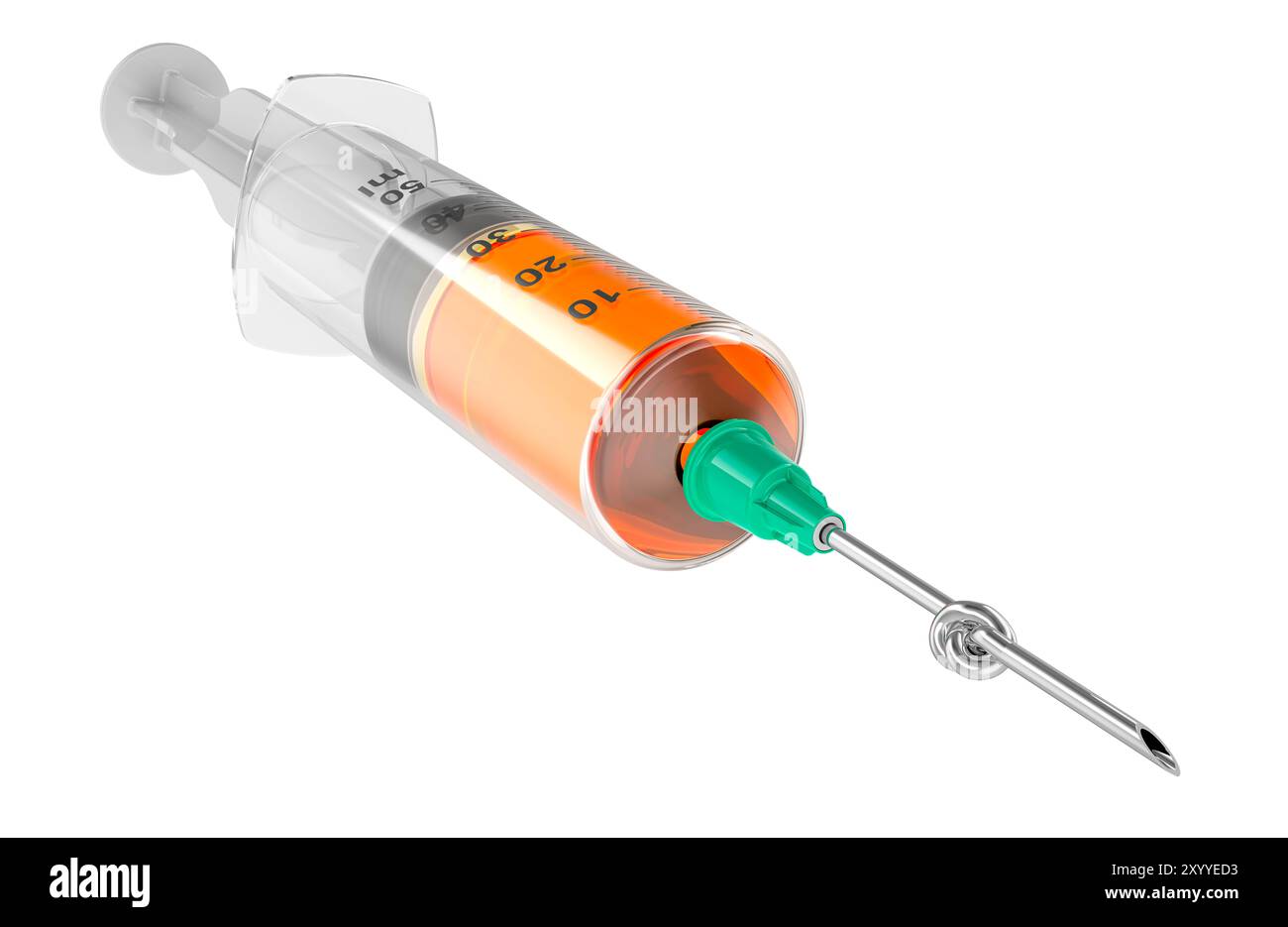 Quit drugs, concept. Knot on syringe needle, 3D rendering isolated on ...
