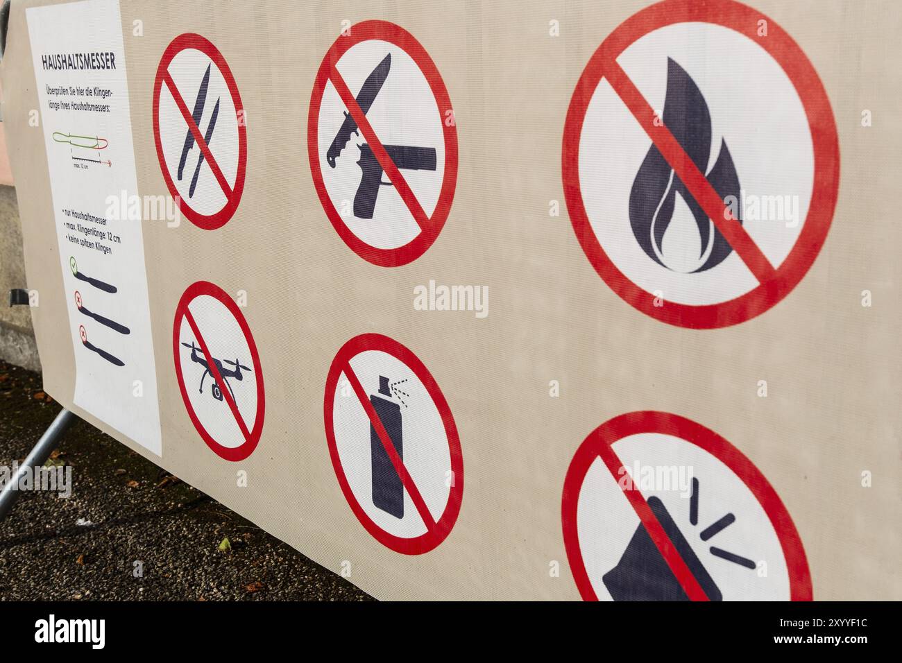 Various pictograms with knives and weapons ban at an event in ...
