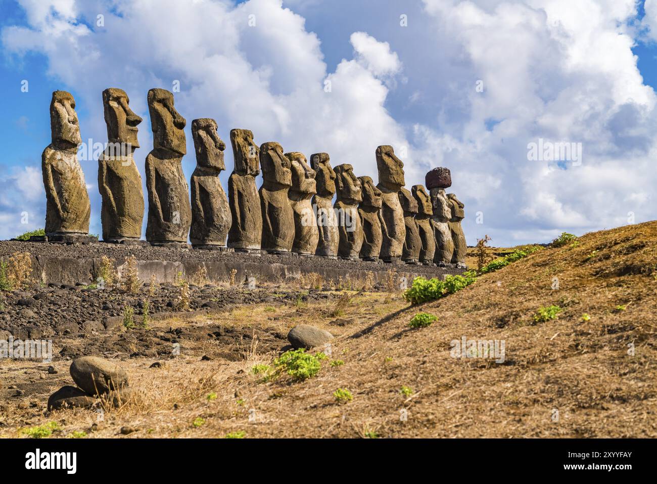 The famous fifteen Moai at Ahu Tongariki on Rapa Nui or Easter Island ...