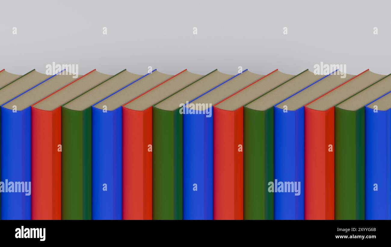 Row of books in different colors. White background Stock Photo - Alamy